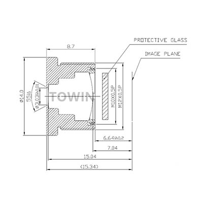 Low distortion 8.45mm 44° M12 mount lens - Towin