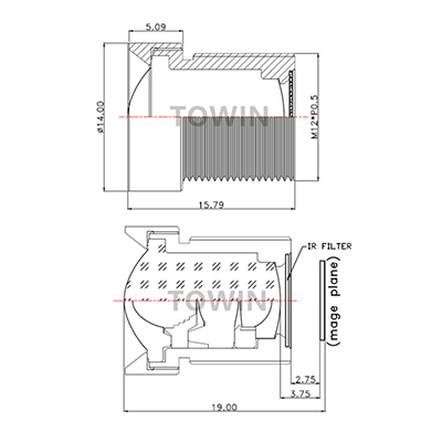Low distortion wide angle 3.5mm 55° M12 mount lens - Towin