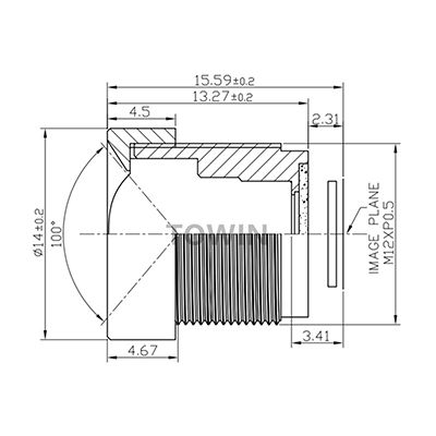 Low distortion wide angle 3mm 62° M12 lens - Towin