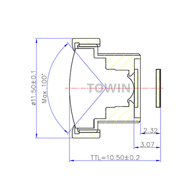 Low distortion wide angle 72° M8 mount lens - Towin